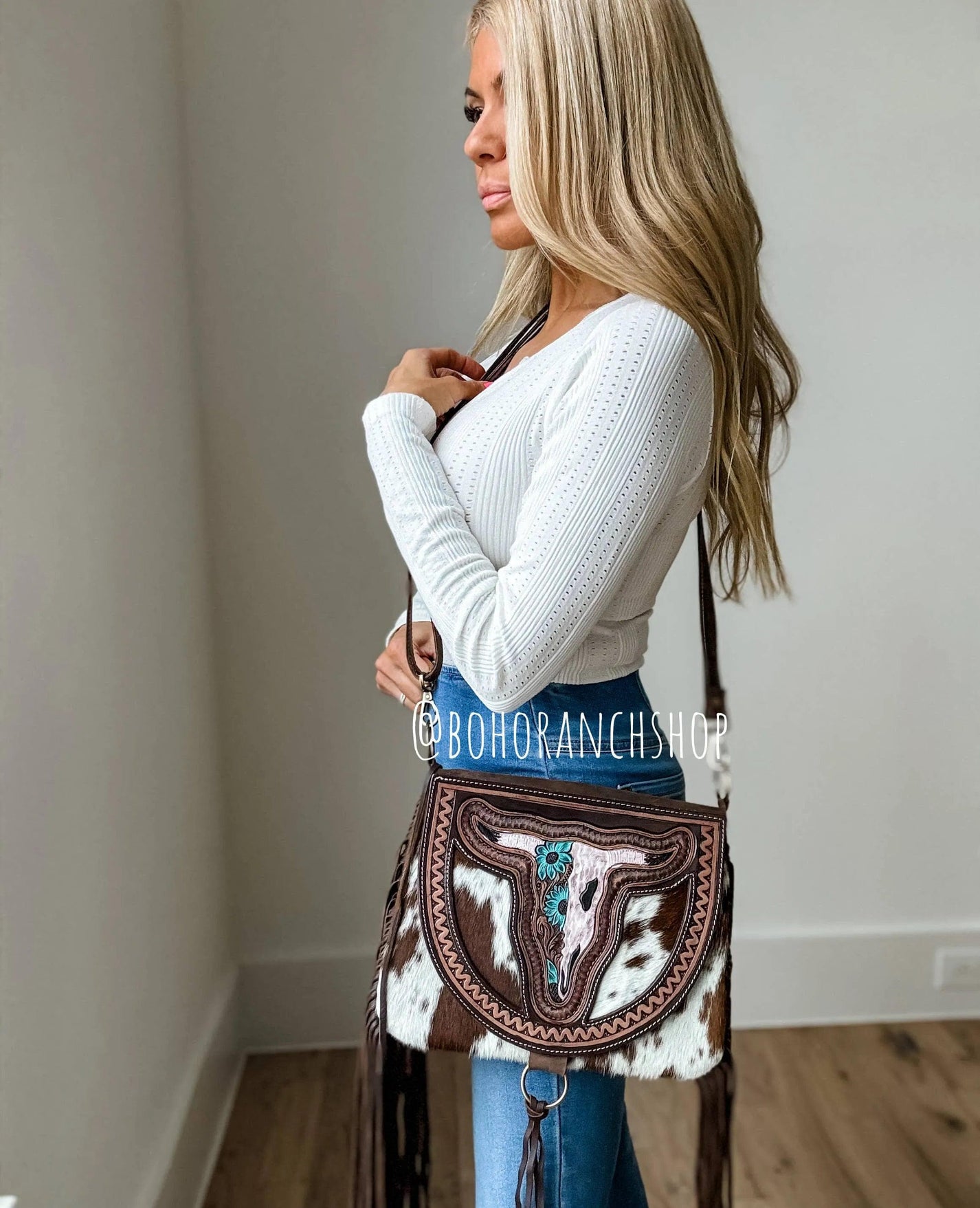 THE CAROLINE CROSSBODY steer longhorn - cowhide purse bag – Chic Meadow ...